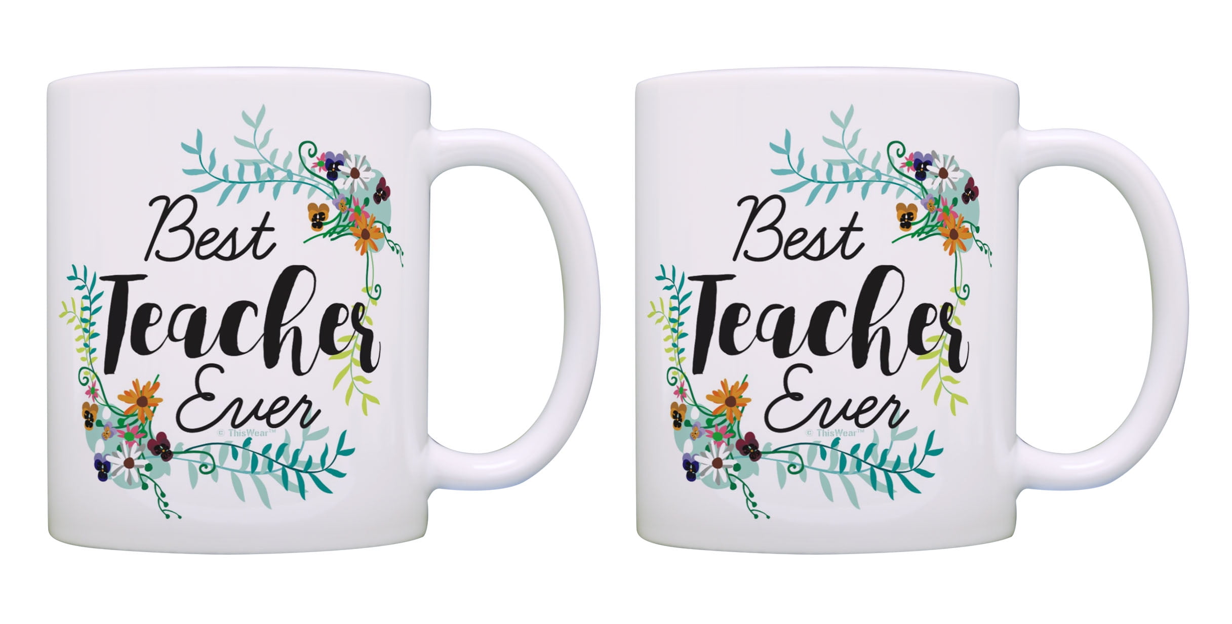 ThisWear School Teacher Mug Set Best Teacher Ever Floral Teacher Cups ...