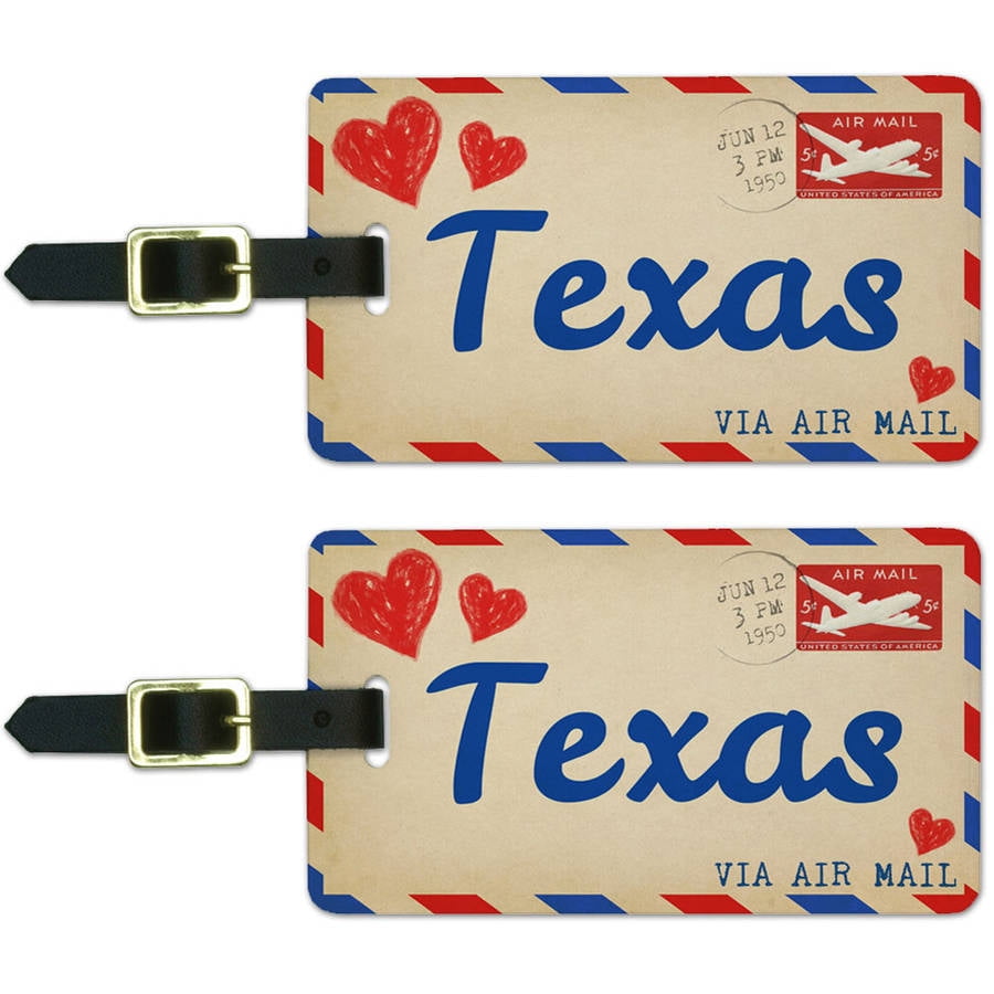 Air Mail Postcard Love for Texas Luggage Suitcase Carry-On ID Tags, Set ...