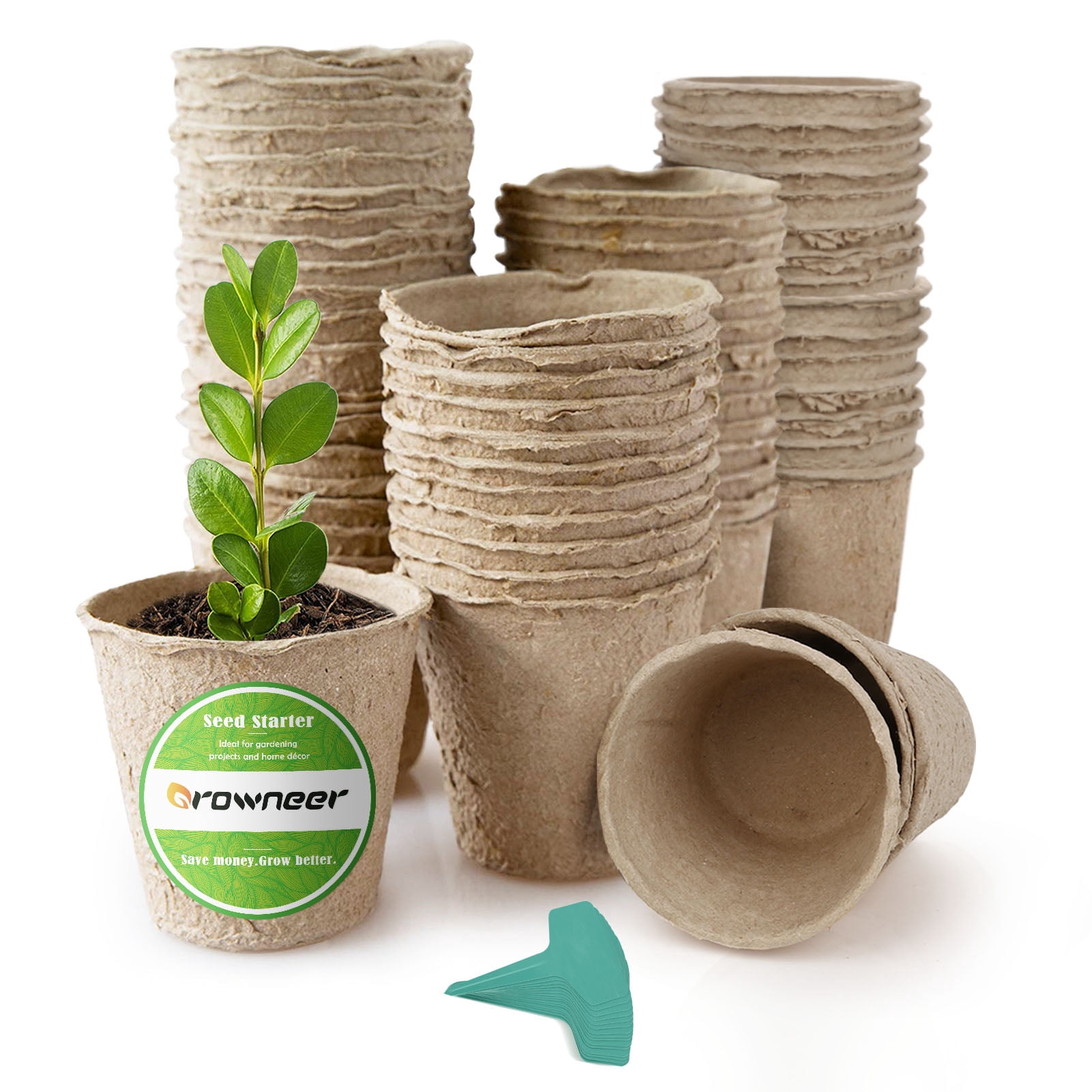 GROWNEER 60 Packs 3 Inch Peat Pots Plant Starters for Seedling with 15 ...