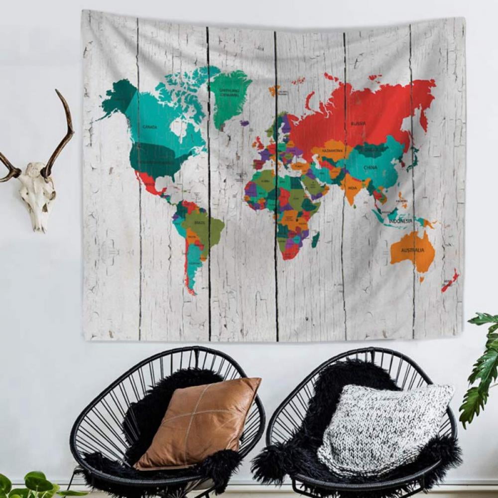 Watercolor World Map Tapestry, Wall Hanging Art Tapestry for Decor ...