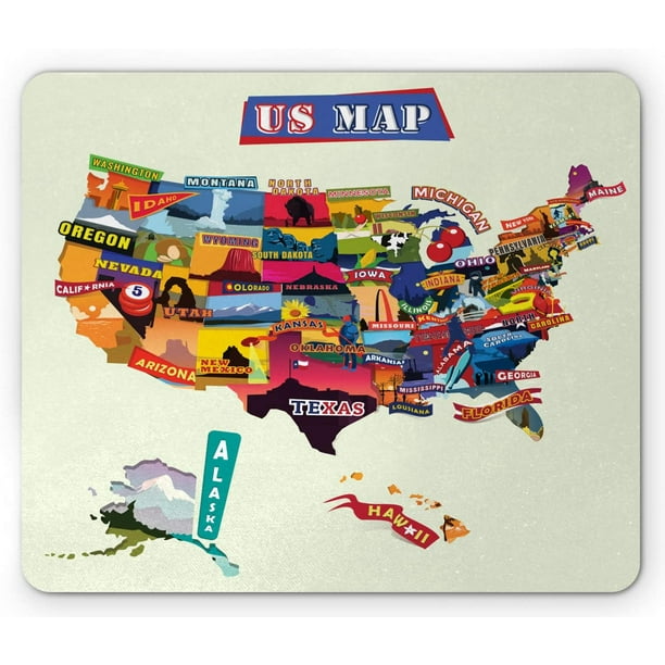 Wanderlust Mouse Pad, US Map Seashore and Sunflowers Tourist ...