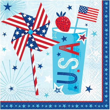 Creative Converting Patriotic Parade Napkins, 6.5", Red, White and Blue ...
