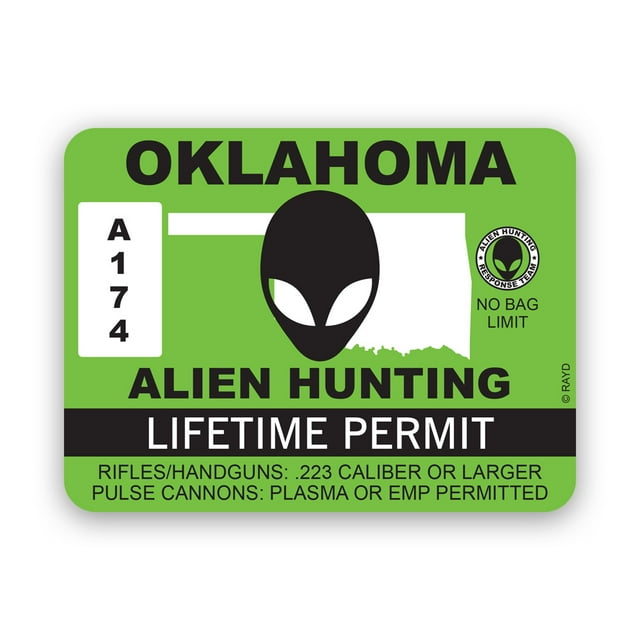 Oklahoma Alien Hunting Permit Sticker Decal - Self Adhesive Vinyl ...
