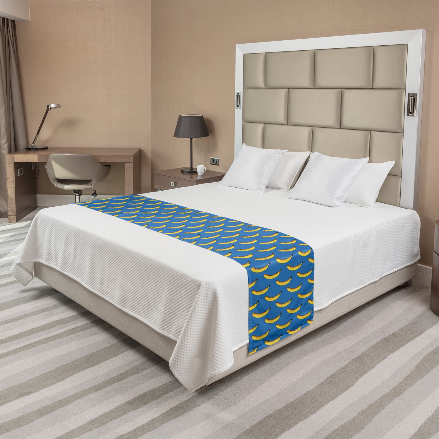 Pop Art Bed Runner, Hipster Banana Graphic Exotic Fruits Island Food ...