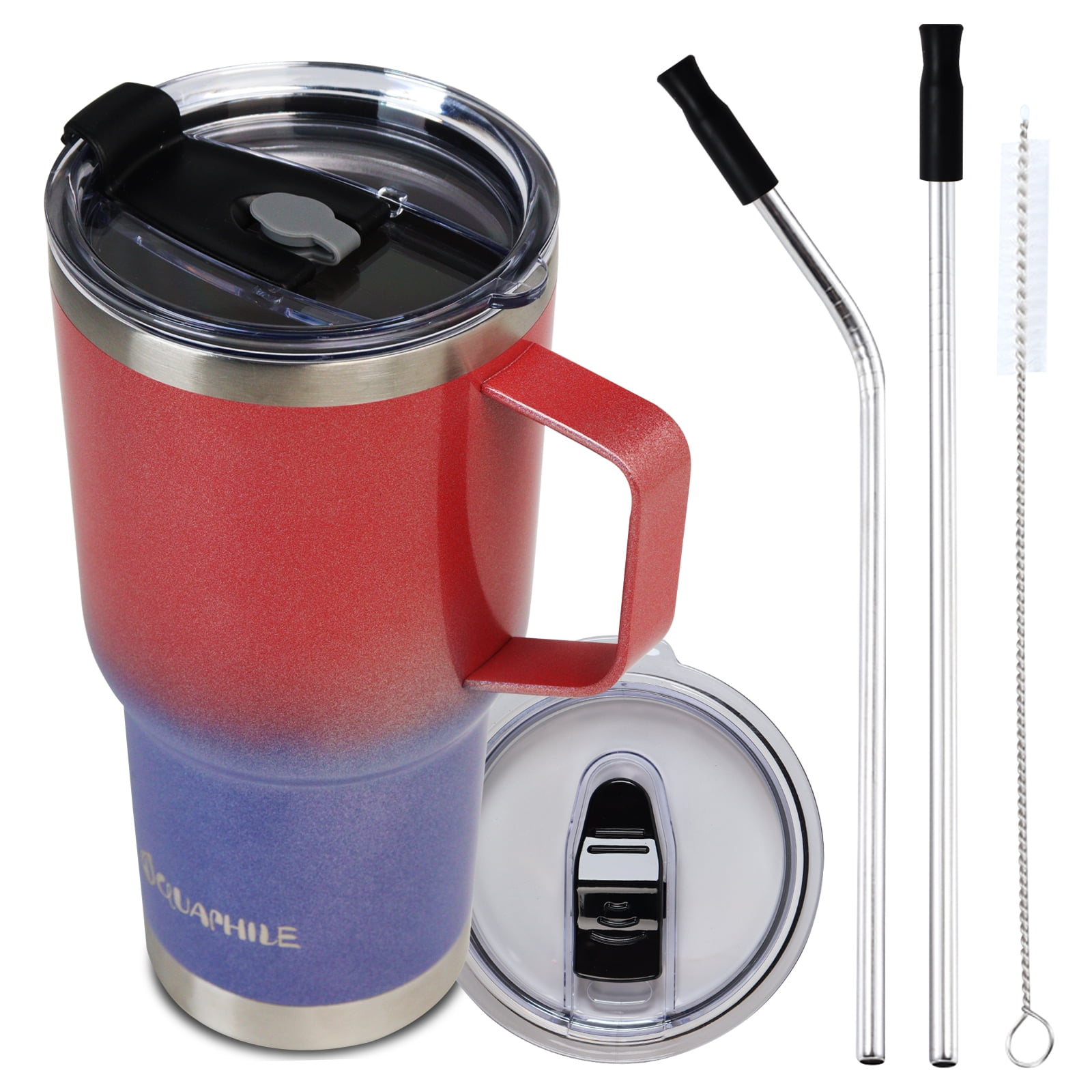 AQUAPHILE 30oz Tumbler with Handle, Double Walled Insulated Coffee Cup with Leak-proof Lid and ...