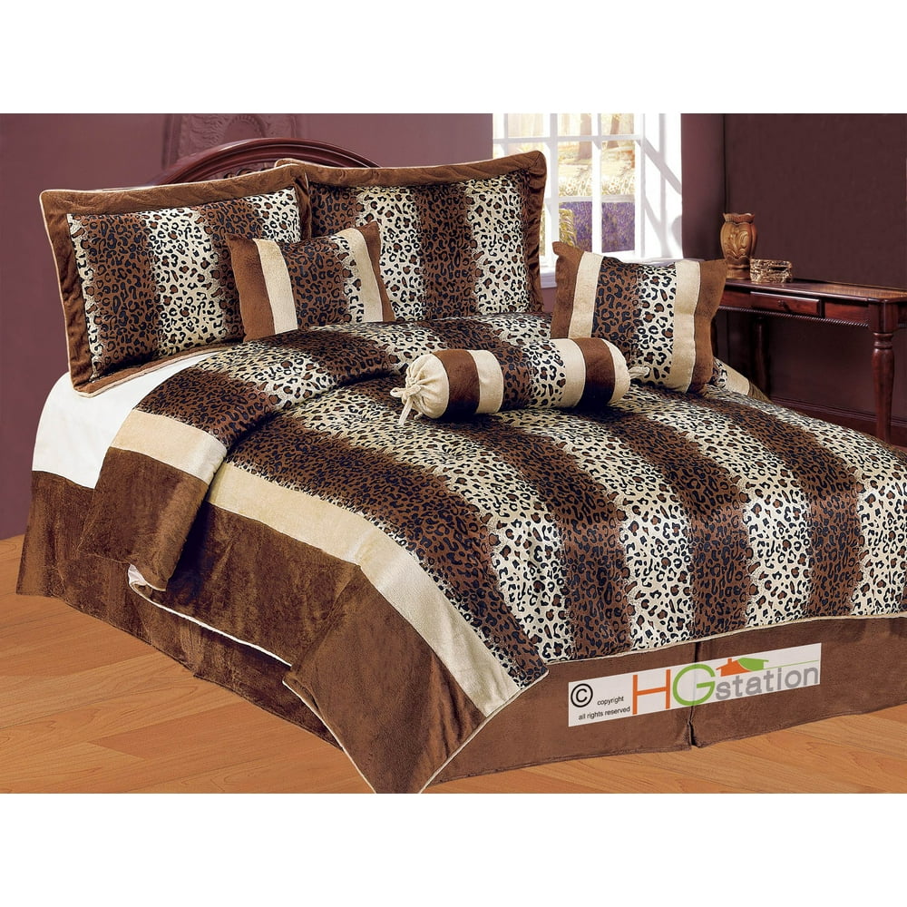 7-Pc Faux Fur Leopard Cheetah Jaguar Cat Feline Striped Comforter Set ...