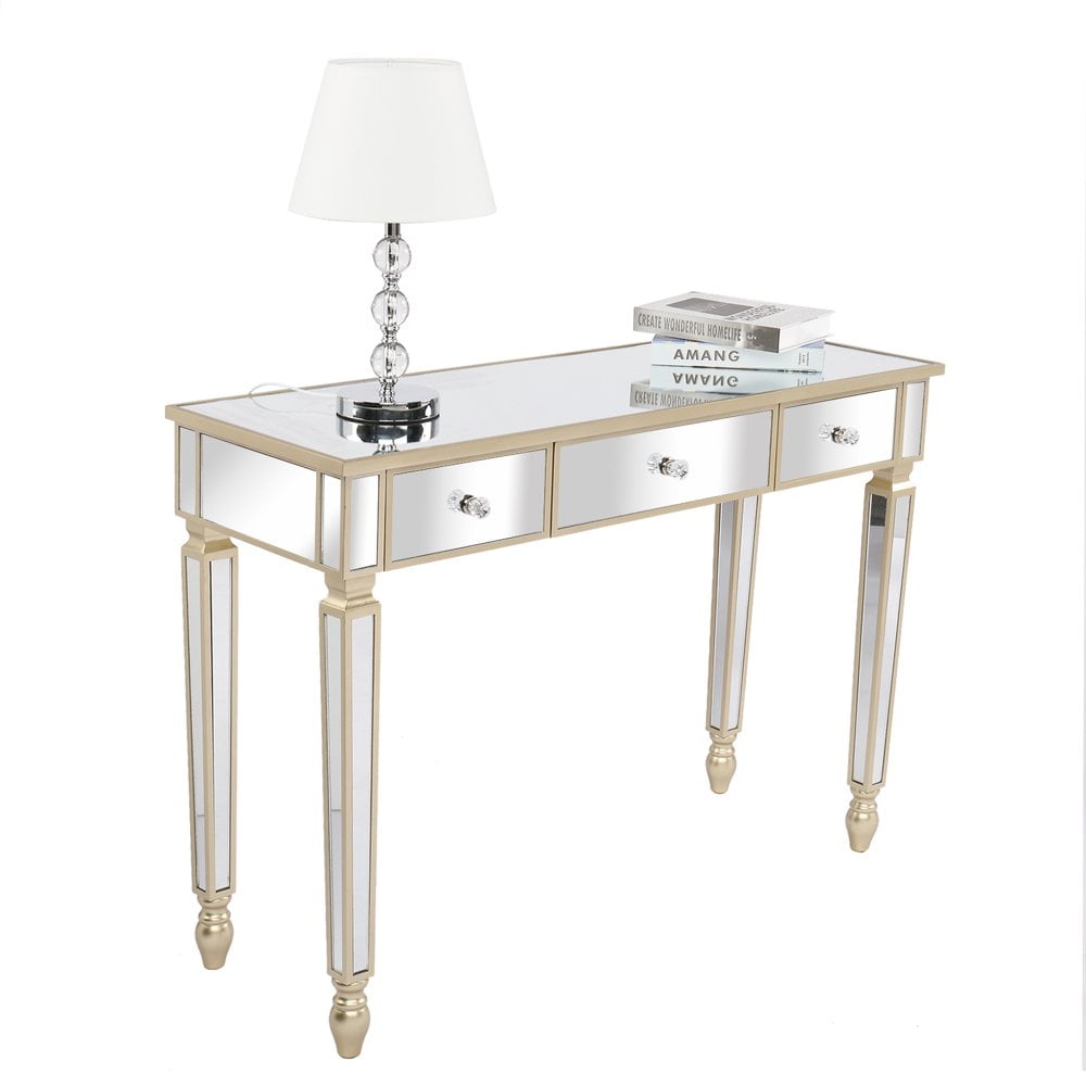 Hassch 3-Drawers Mirrored Computer Desk Dressing Table Console Table ...