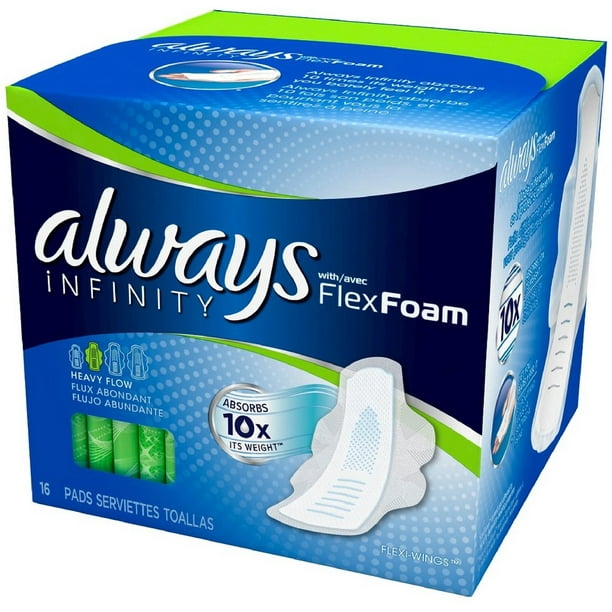 Always Infinity Heavy Flow Maxi Pads with Flexi-Wings, Unscented 16 ea ...