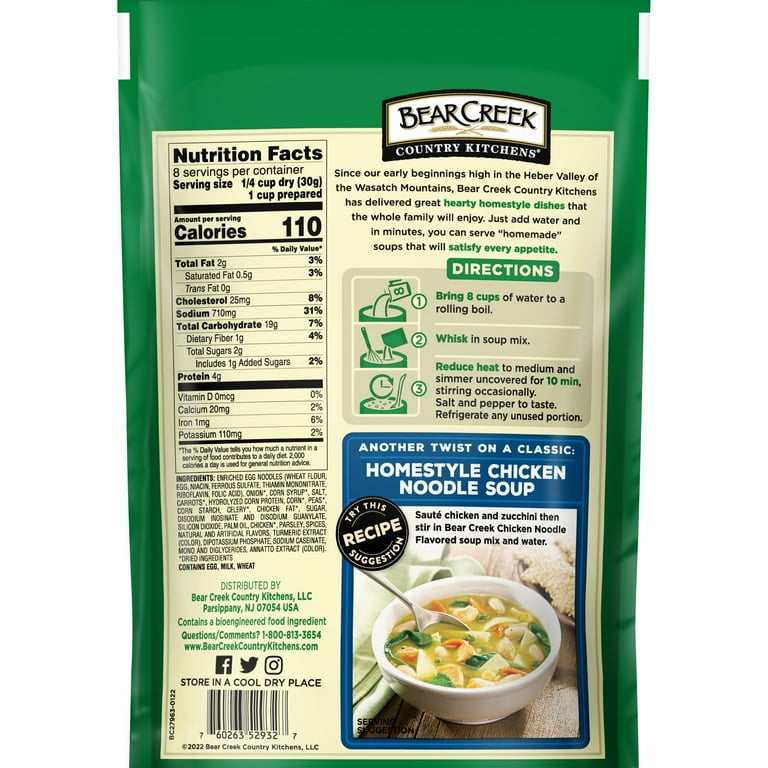 Bear Creek Country Kitchens Chicken Noodle Soup Mix 8 Servings Shelf Stable 8.4 oz Pouch