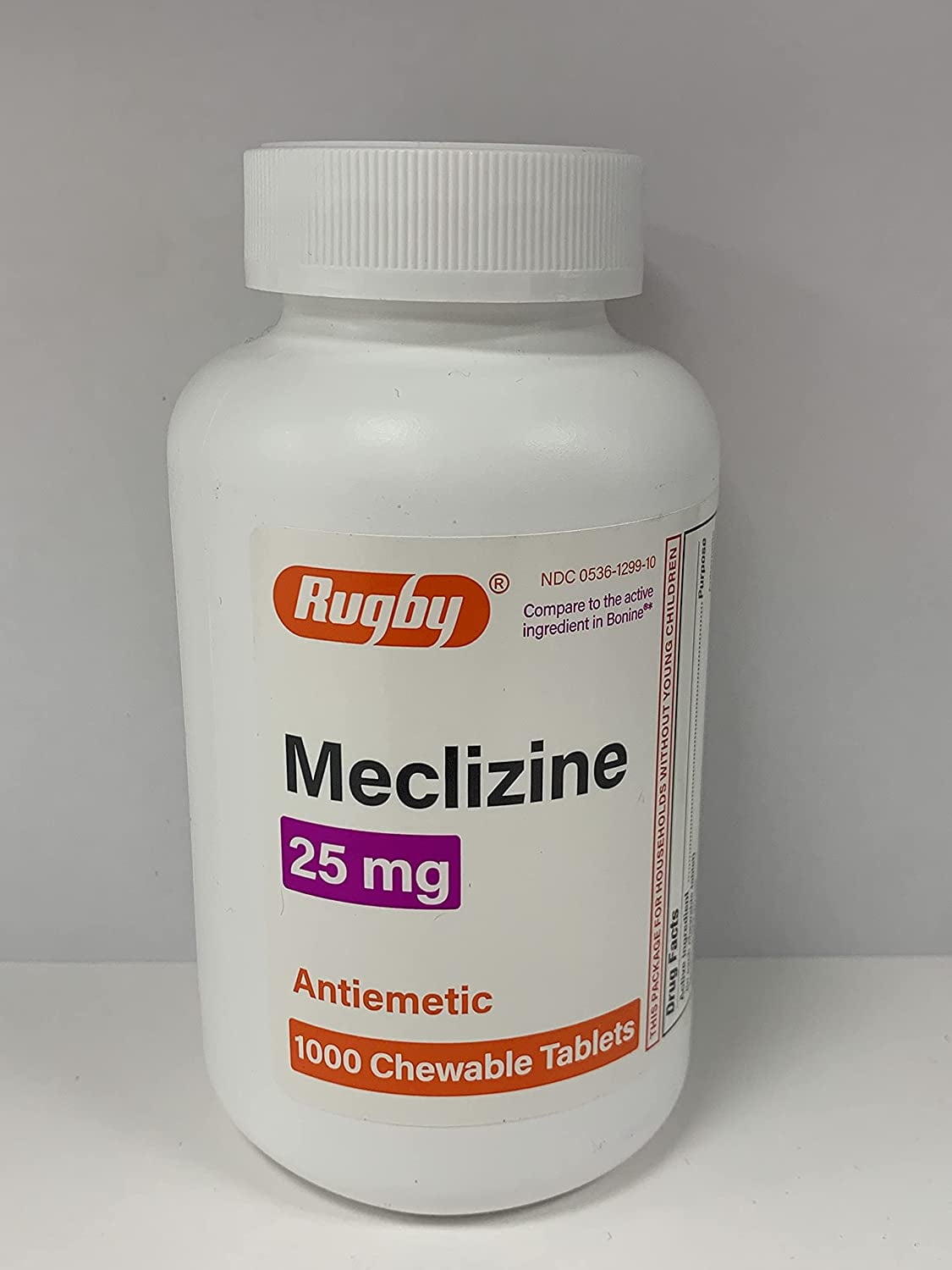 Rugby 00536129910 Meclizine 1000 Chewable Tablets 25 mg Antiemetic ...