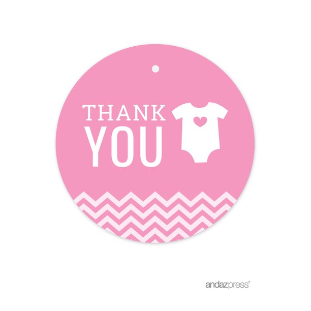 Thank You Bubblegum Pink Chevron Baby Shower Round Circle Gift Tags, 24 ...