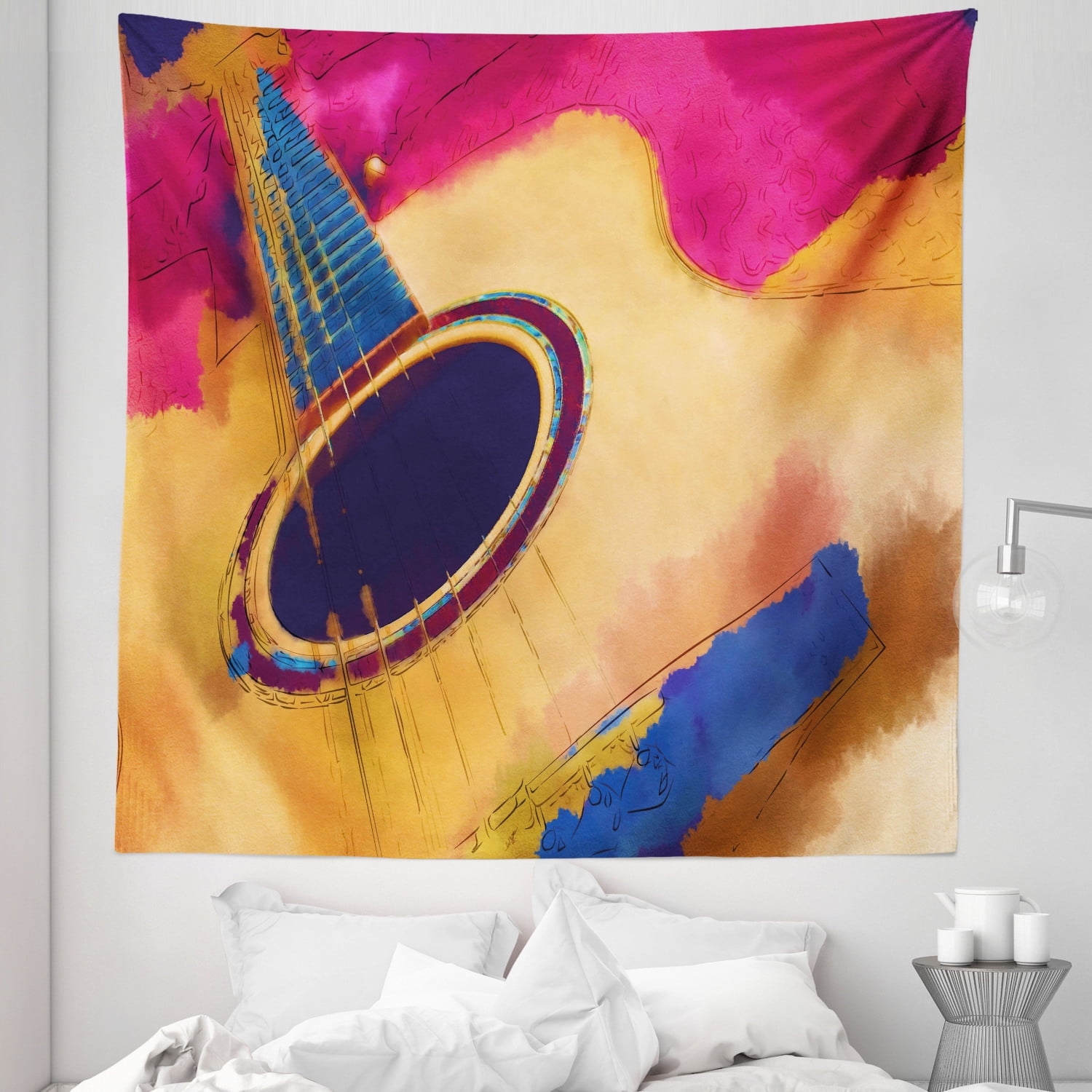 Guitar Tapestry, Abstract Strings Pattern Watercolor Effect Vintage ...