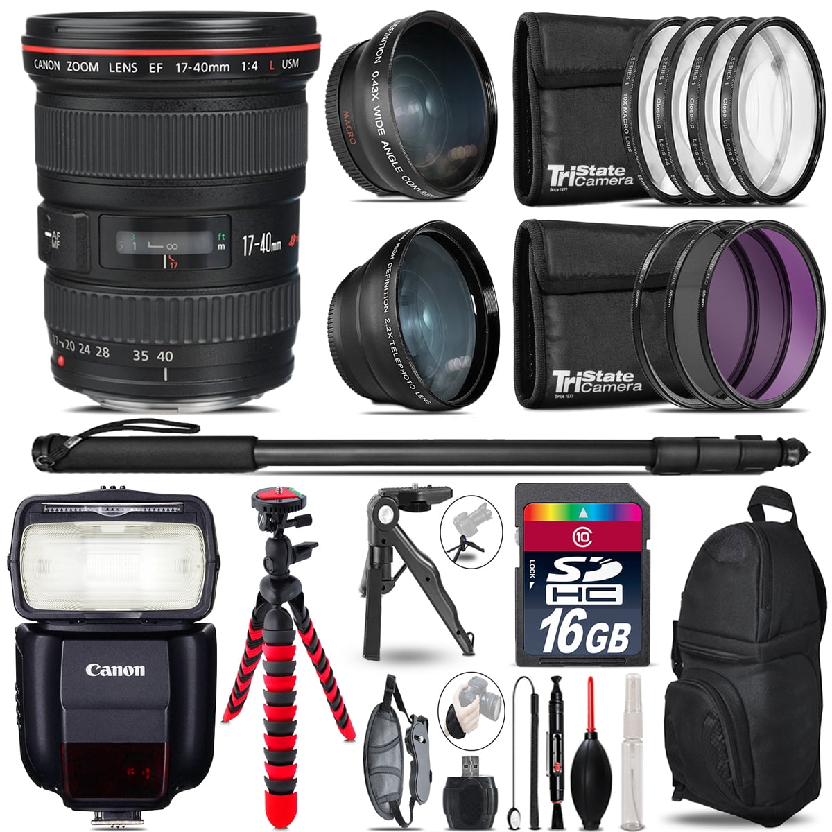 Canon 17-40mm 4L USM + Speedlite 430EX III-RT - 3 Lens Kit - 16GB ...