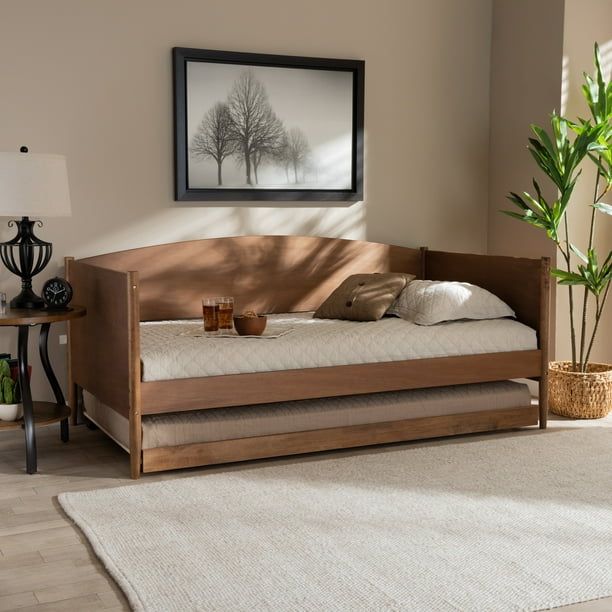 Baxton Studio Veles Wood with Trundle Daybed, Twin, Ash Walnut ...