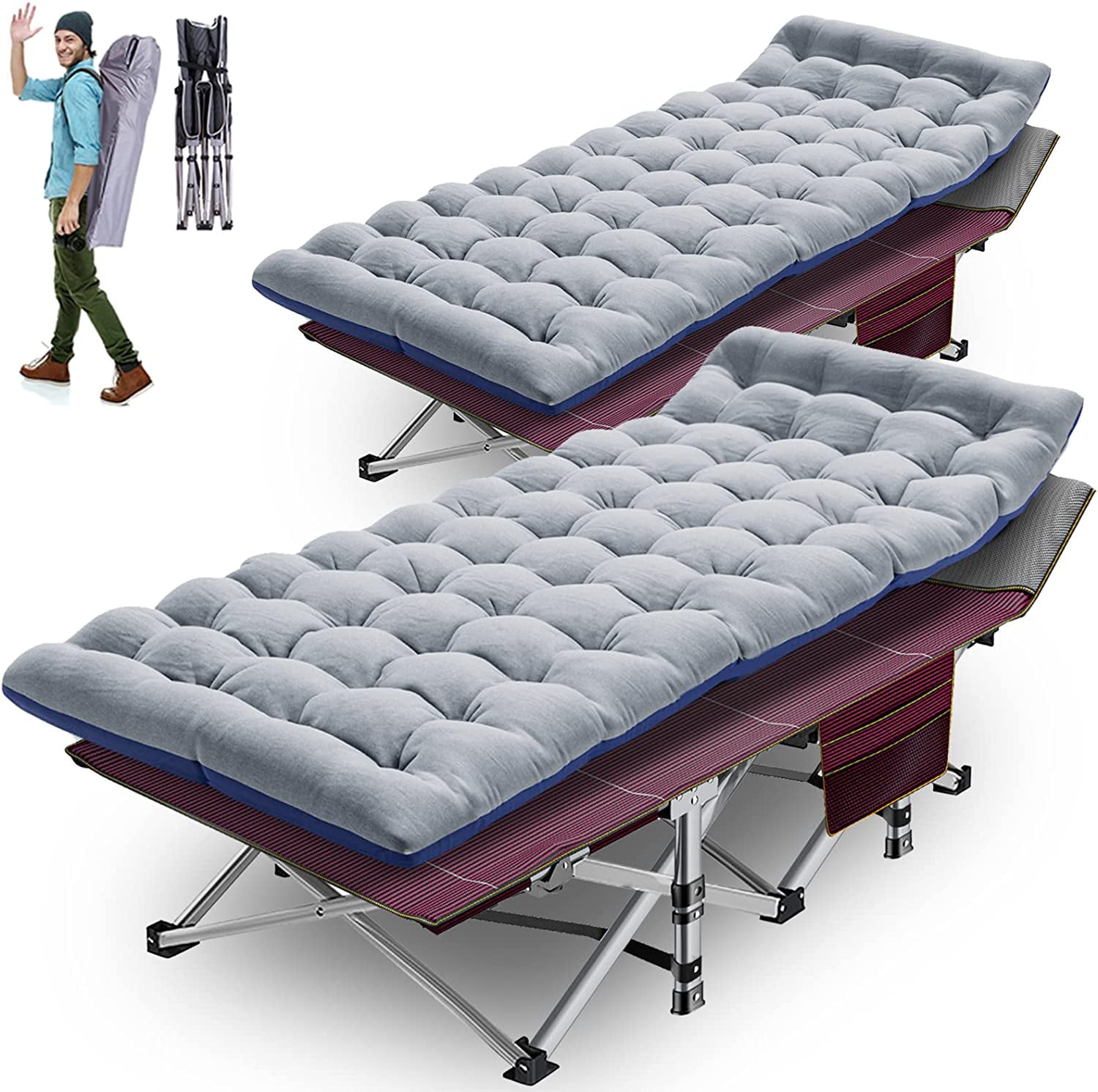 Slsy Cot, 2 Pack Folding Camping Cot for Adults, Sleeping Cots Heavy ...