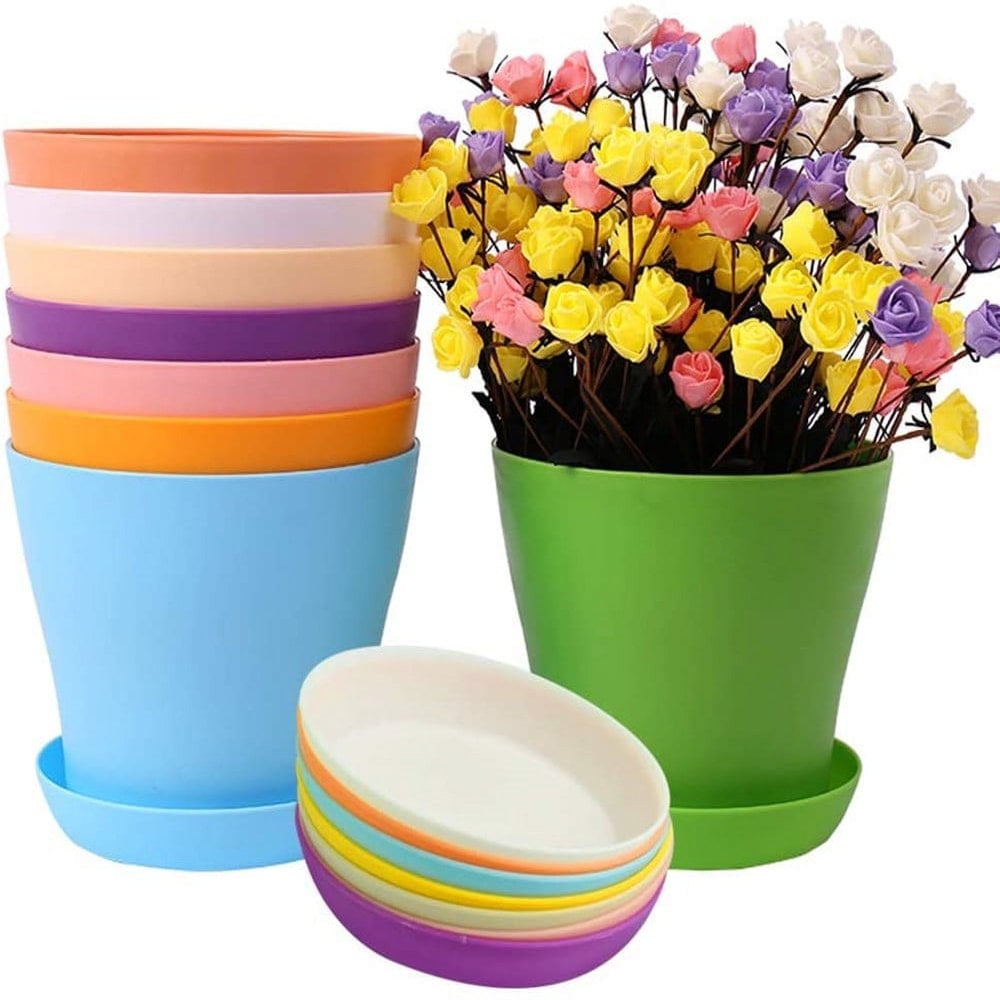 EIGTHTAIL 8Pcs Colorful Plastic Flower Pots Plastic Mini Nursery Pots ...