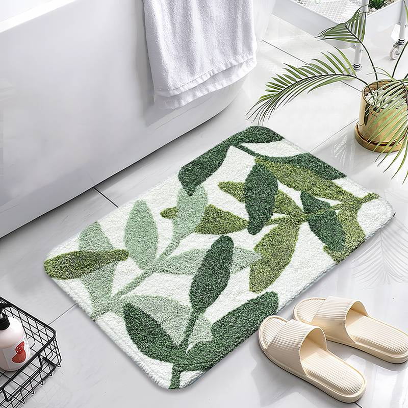 iMucci Microfiber Strong Water Absorption Green Leaves Bath Rug Non ...