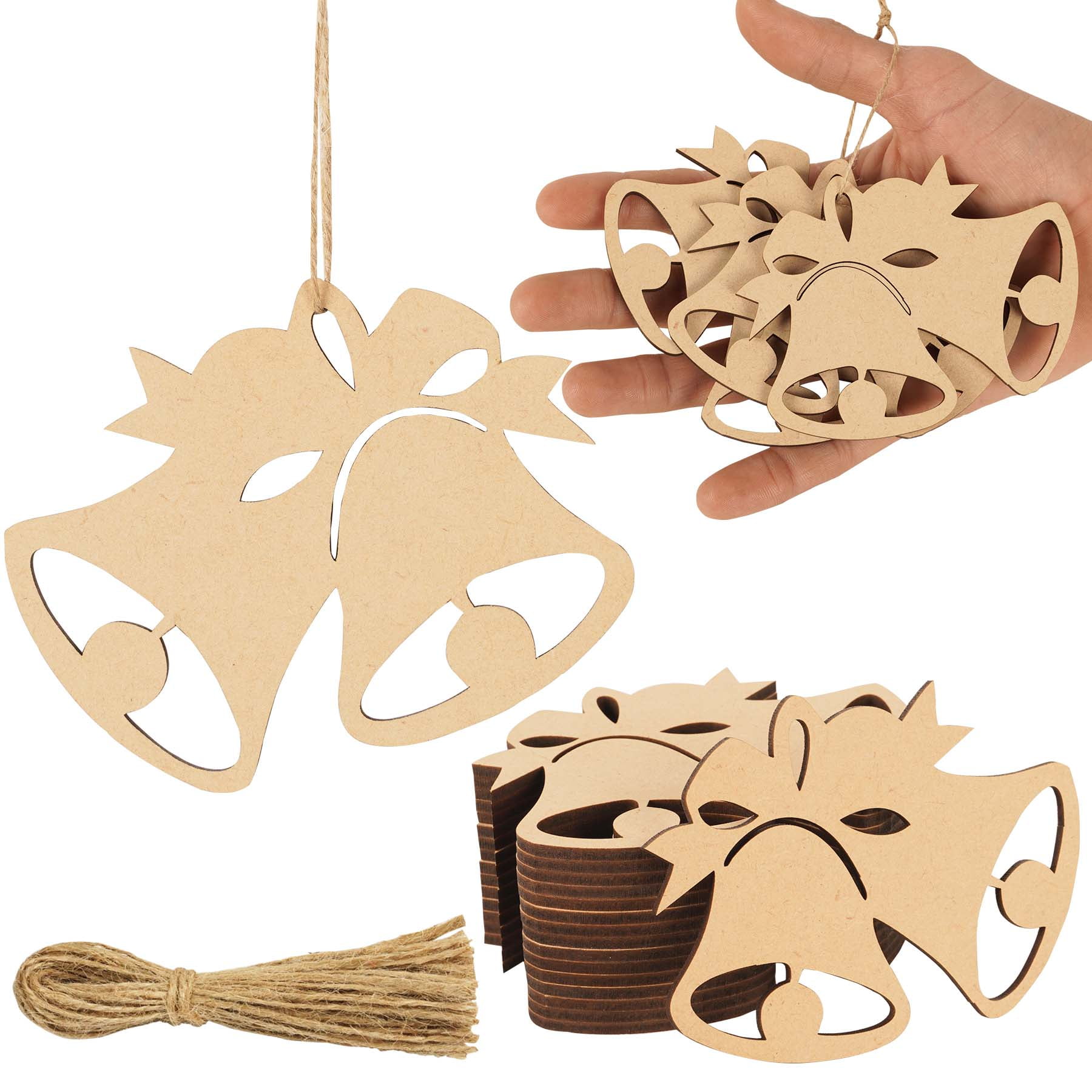 Inkdotpot 40pcs Bell Wooden Ornament with Holes 3.5" Unfinished ...