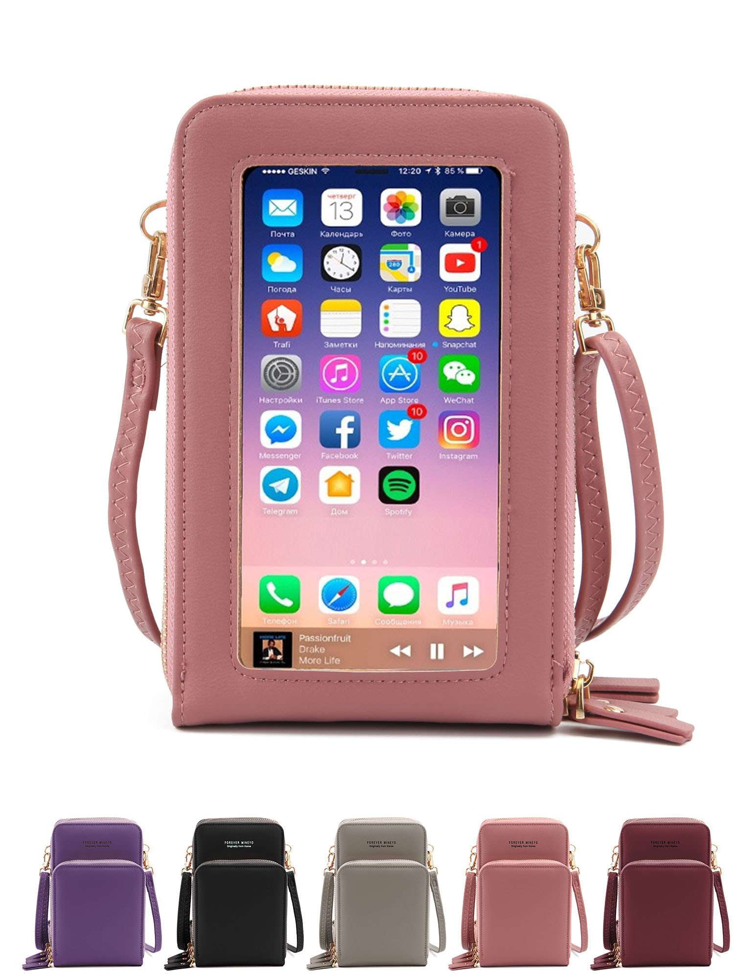 LAVA Women Crossbody Cell Phone Purse Bags with Touch Screen Window PU ...
