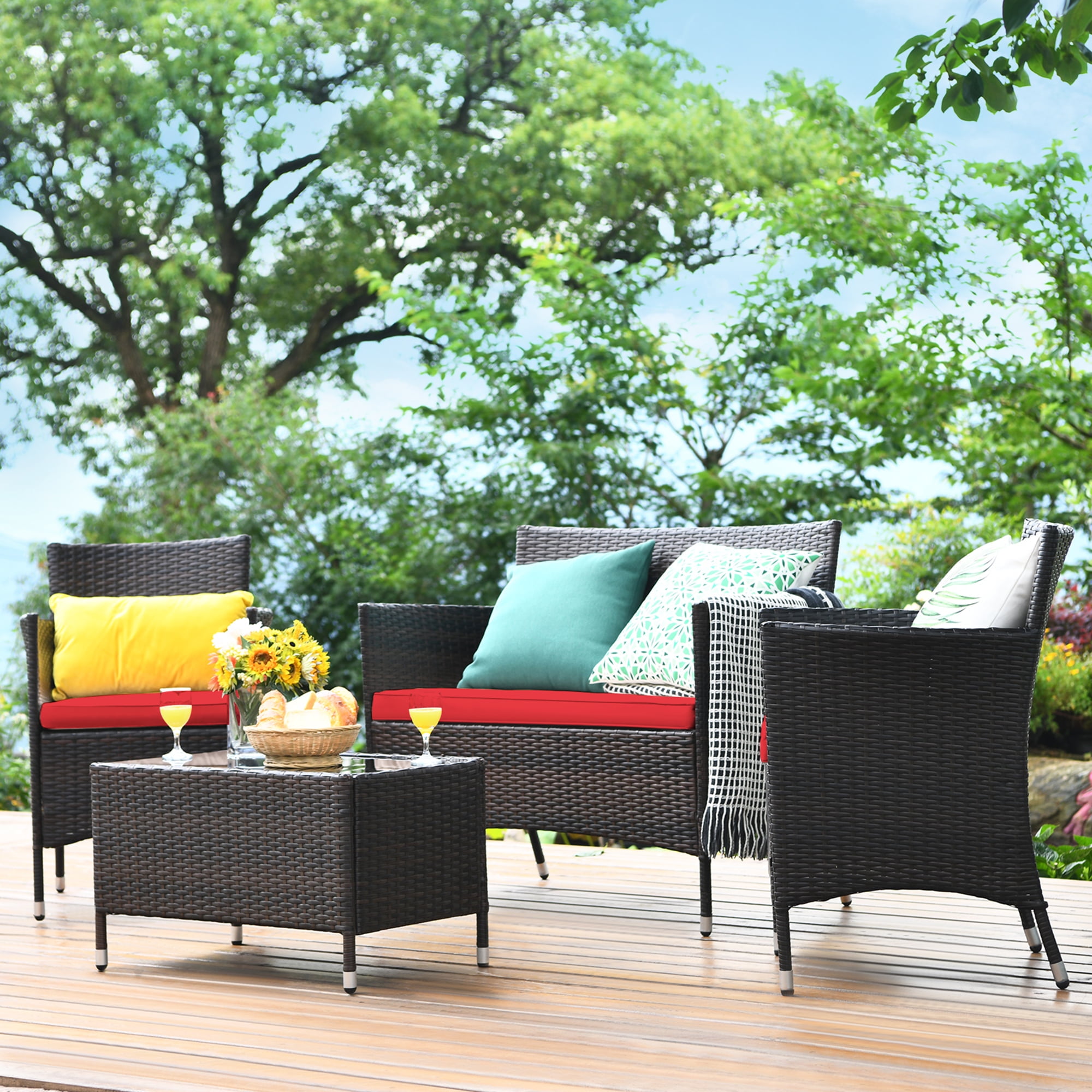 Click here for Gymax 4pcs Patio Rattan Conversation Furniture Set... prices