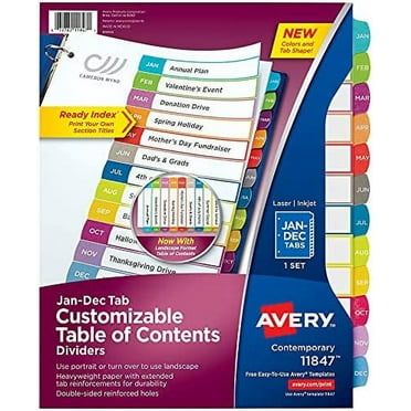 Avery Big Tab Printable Large White Label Dividers with Easy Peel, 8 ...