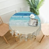 Summer Beach Theme Tablecloth Round 60 Inch Coastal Holiday Sand ...