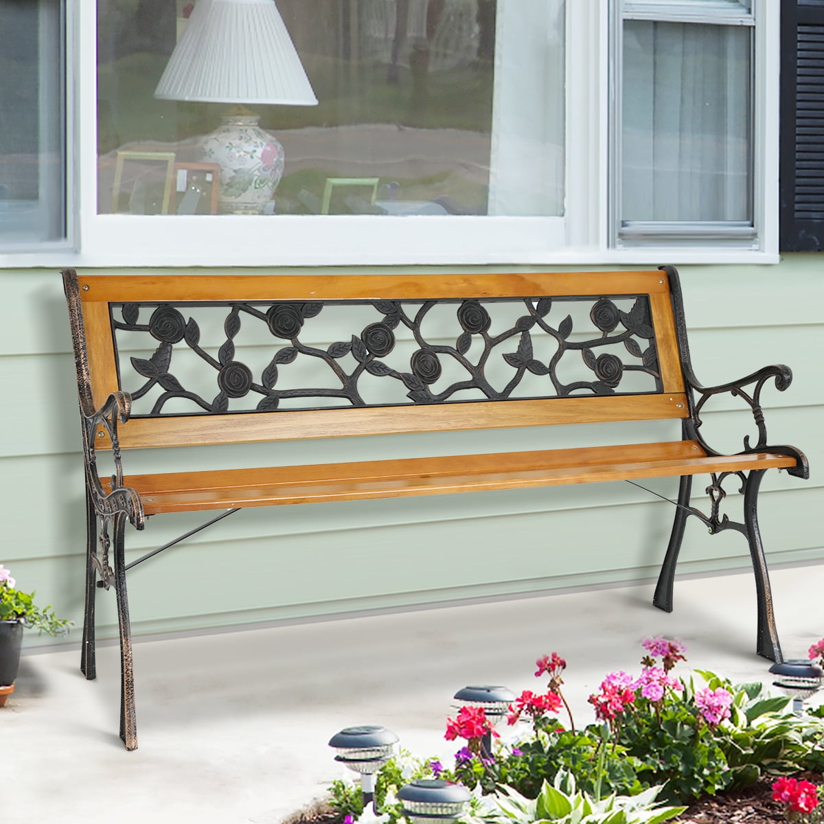 Dkeli 50" Garden Bench Outdoor Bench Wood Patio Park Bench Hardwood ...