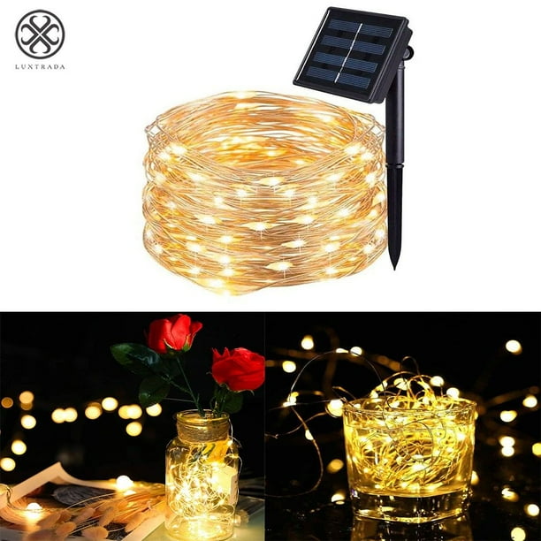 Luxtrada 100 LED 33ft Solar String Lights 8 Modes Solar Powered Copper ...