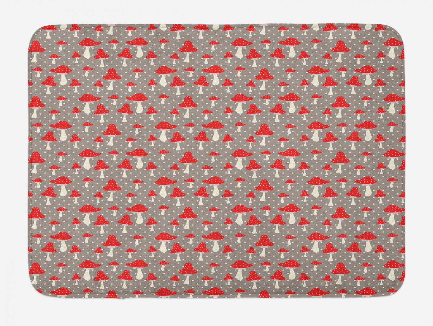 Mushroom Bath Mat, Cute Amanita Mushrooms Pattern with Polka Dotted ...