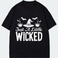 Halloween T Shirt Black Witch Hat Cauldrons Bats Just A Little Wicked ...