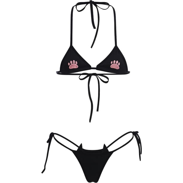ens Cute Kawaii Anime Cat Kitten Lingerie Set Micro Bikini Strappy Tiny ...