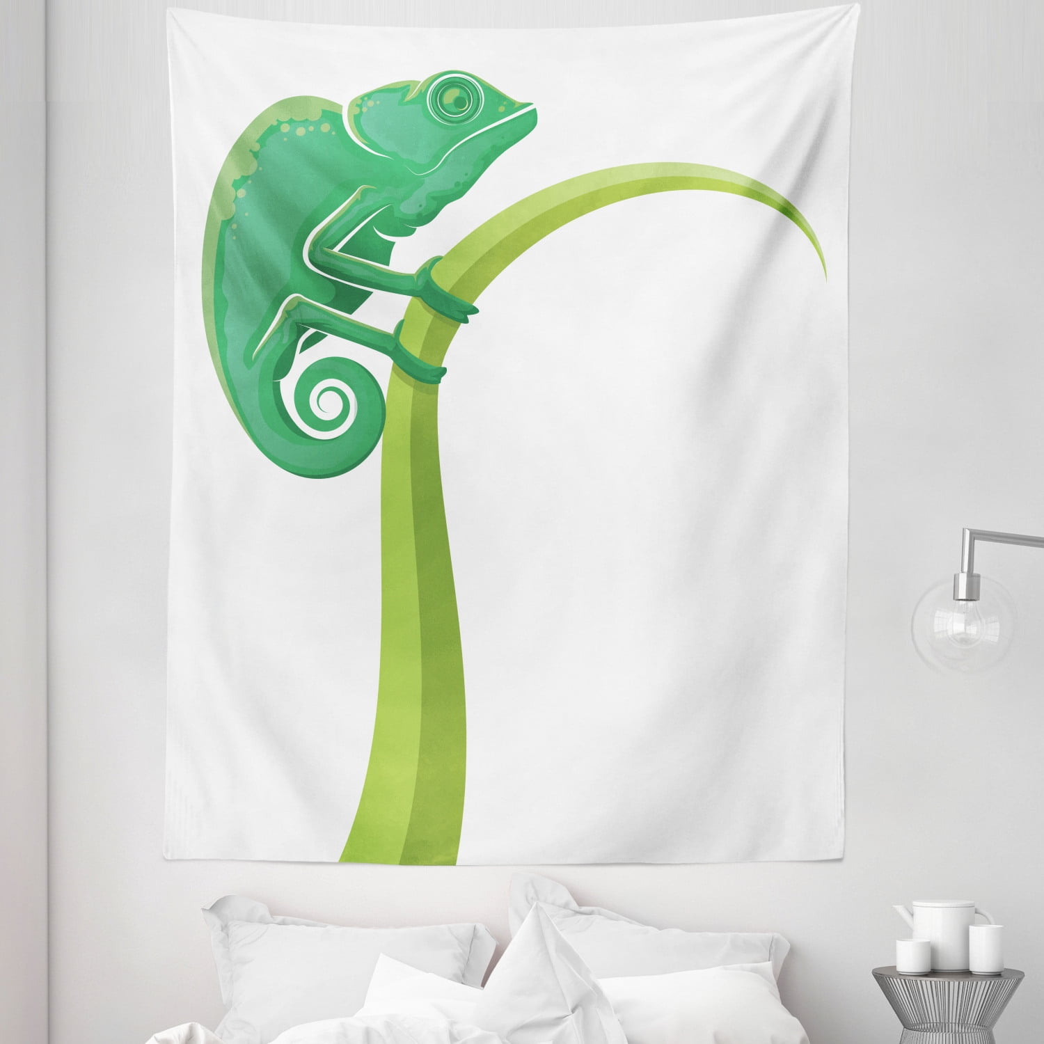 Cartoon Tapestry, Exotic Grumpy Lizard Holding onto Grass with Curled ...