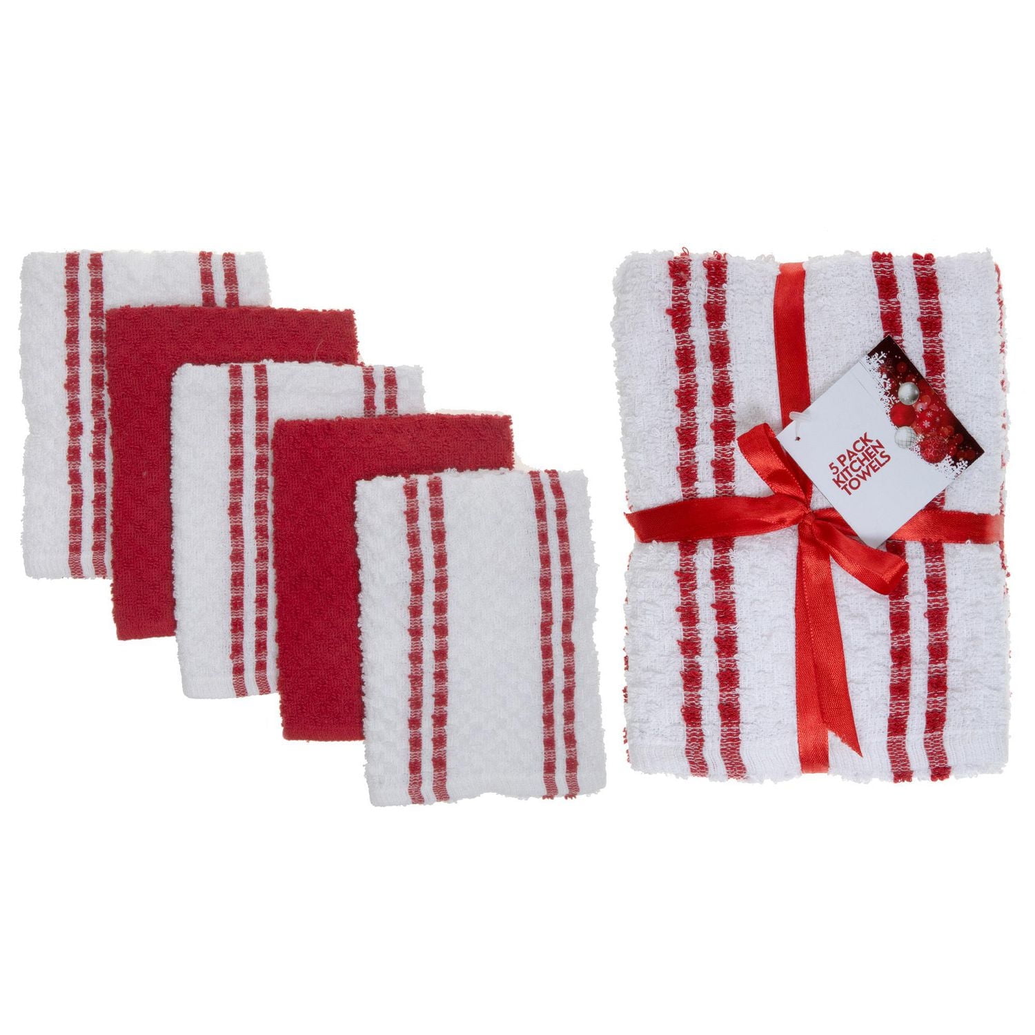 Click here for Ih Casadécor 5 Pack Red Striped Terry Kitchen Towe... prices