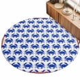 Abstract Blue Crab Pattern Round Rug 5ft Simple Red Border on White ...