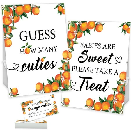Little cutie Baby Shower candy guessing game, Orange Theme guess How ...