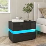 Hommpa LED Nightstand with 2 Drawers High Gloss Night Stand for Bedroom ...