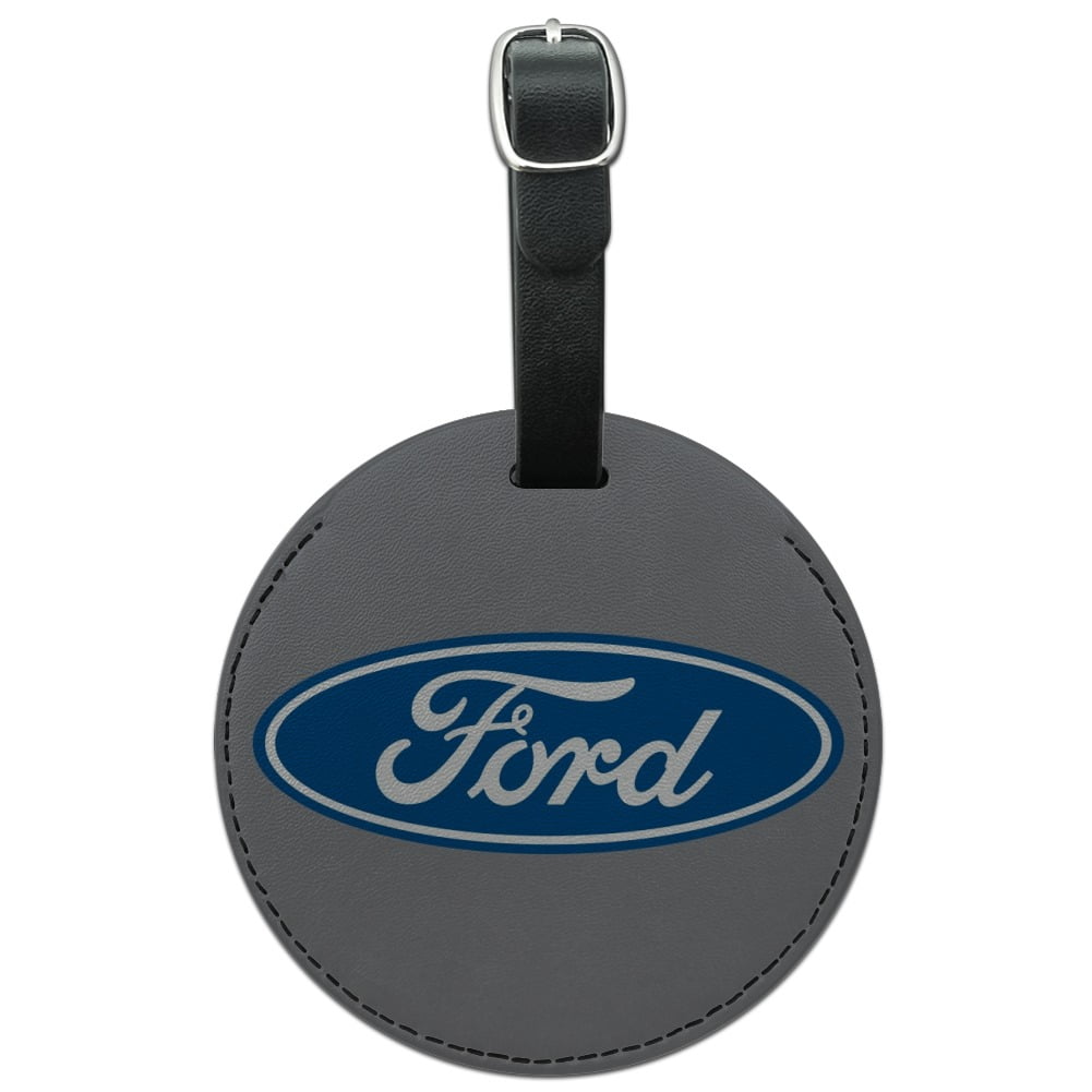 Ford Motor Company Blue Oval Logo Round Leather Luggage Card Suitcase ...
