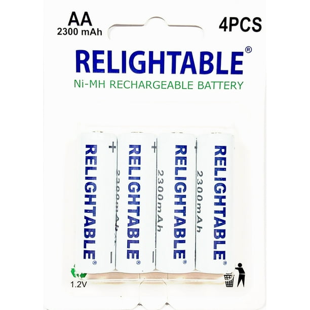 RELIGHTABLE 4-PACK AA 2300mAh 1.2V Ni-MH Rechargeable Batteries ...