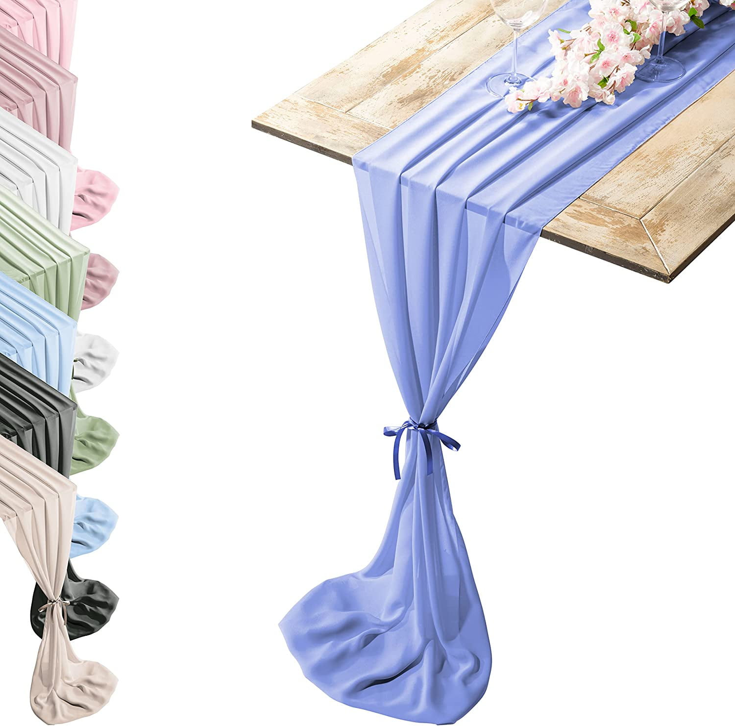 Silky Touch Chiffon Table Runner with Two Style Ribbon Ties - 10ft. Sky ...