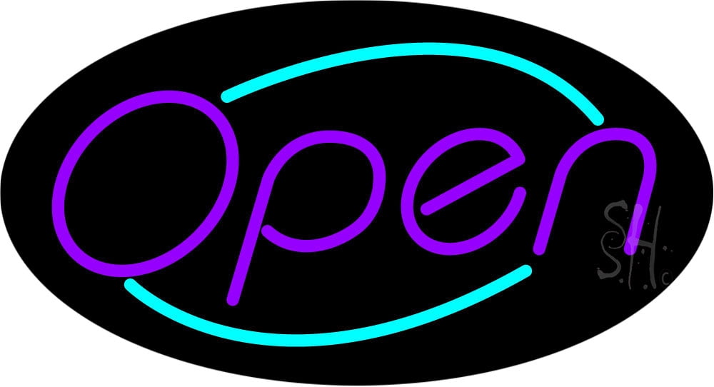 Purple Open With Aqua Border Oval Animated LED Neon Sign 20 x 37 ...