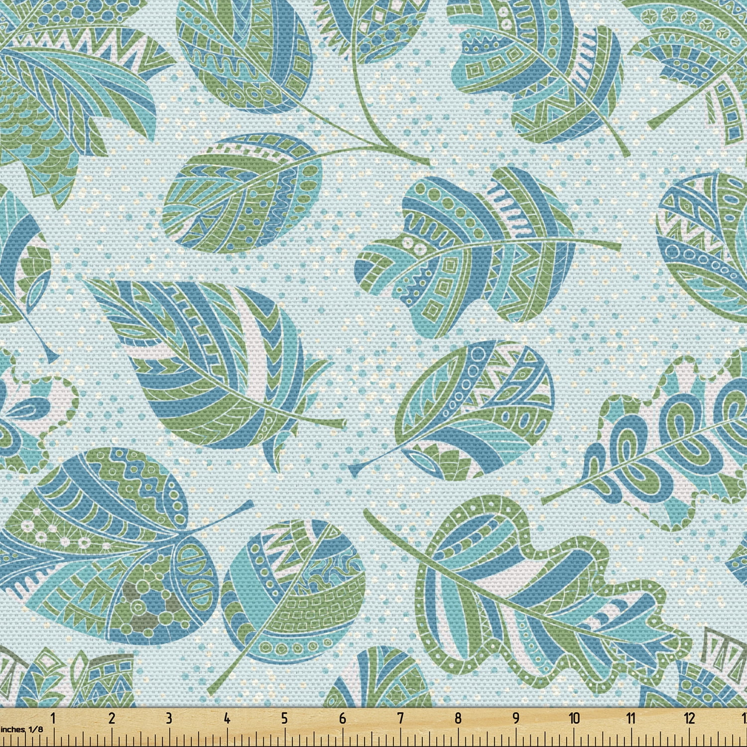 Leaves Sofa Upholstery Fabric by the Yard, Hand Drawn Oriental Ornament ...