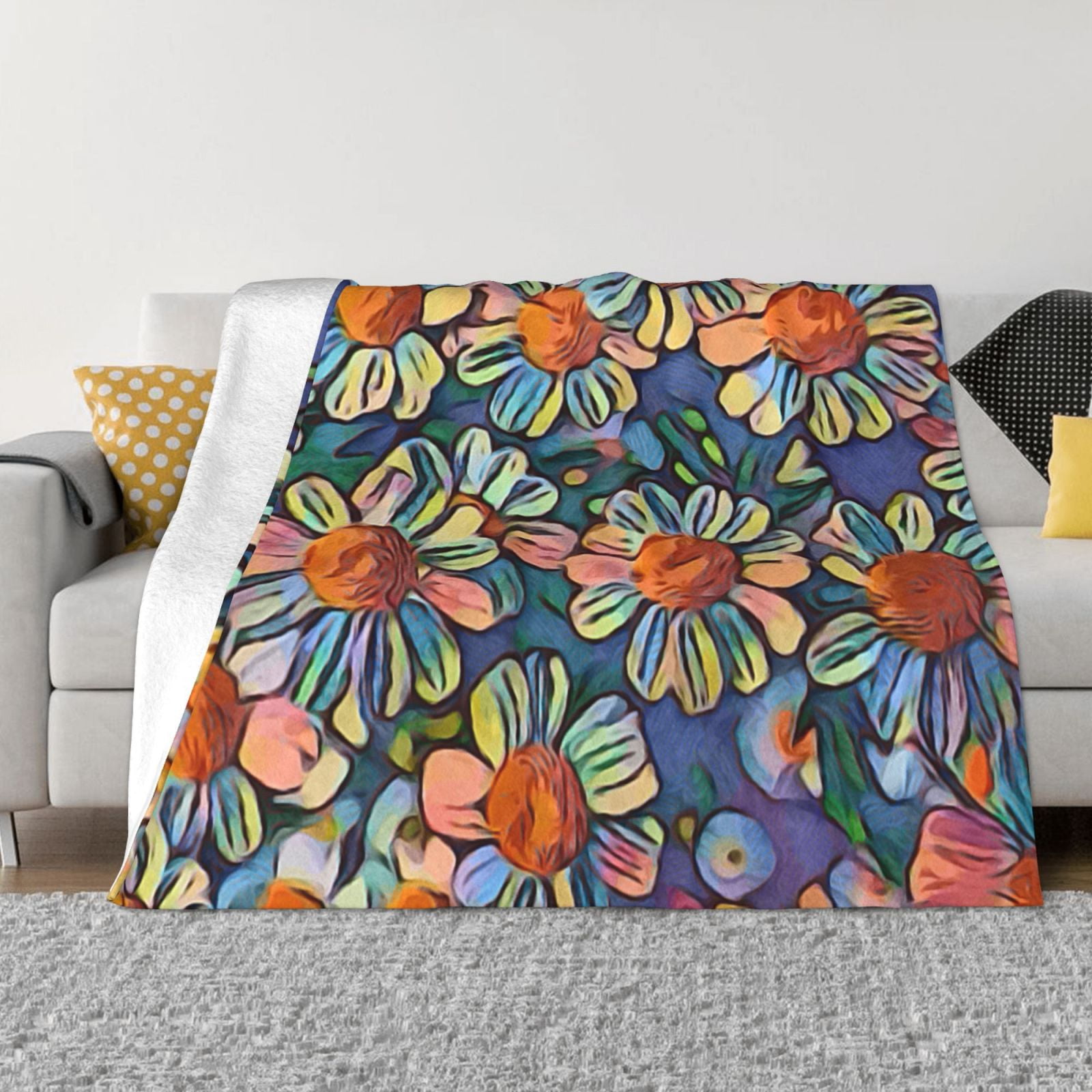 XMXT Throw Blanket, Daisy Watercolor Print Machine Washable Blankets ...