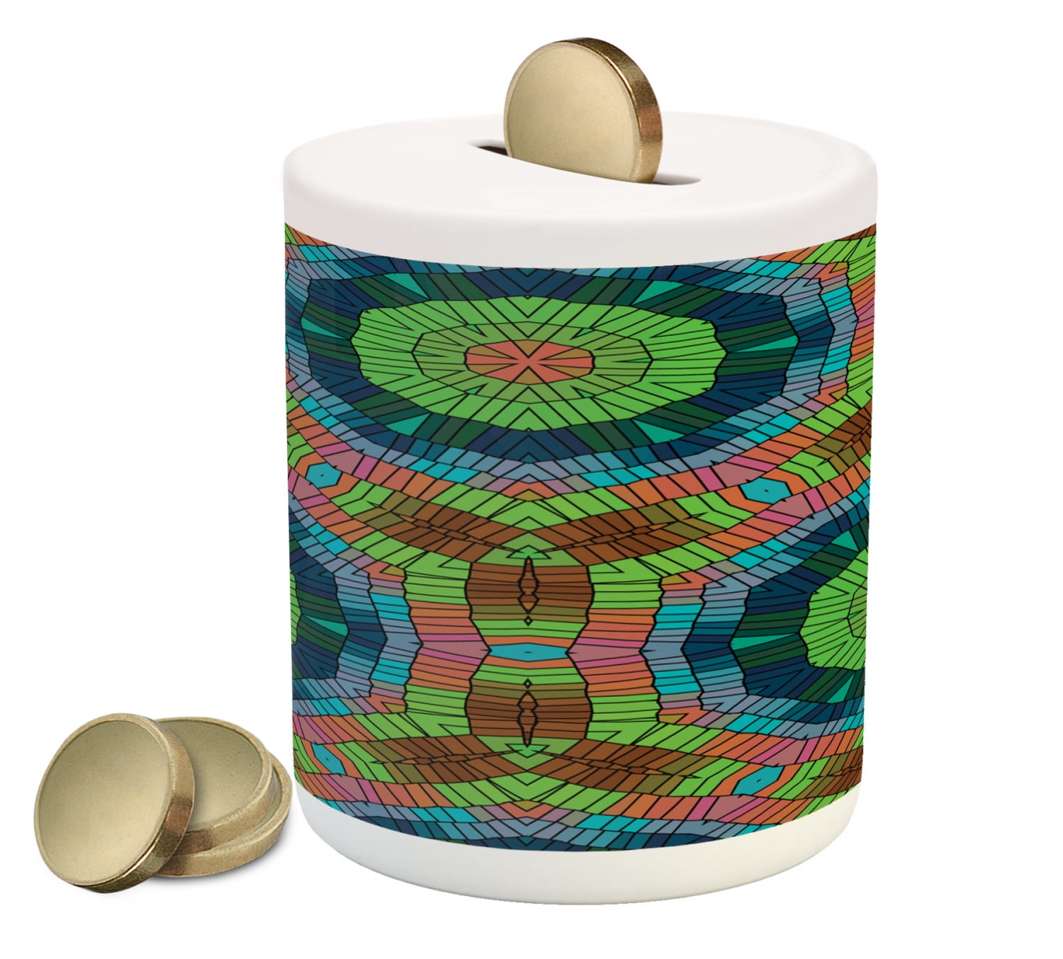 Colorful Piggy Bank, Abstract Round with Native Art Design Elements ...