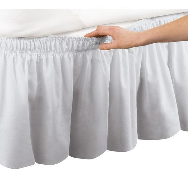 Wrap Around Bed Skirt Easy Fit Elastic Dust Ruffle Twin Full White
