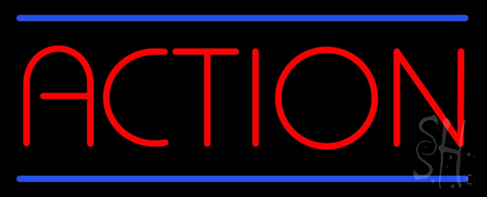 Red Action with Blue Lines LED Neon Sign 13" Tall x 32" Wide - inches ...