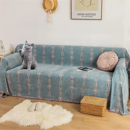 Lepai Pink Sofa Slipcovers with Blue Fishbone Pattern, Sectional Couch ...