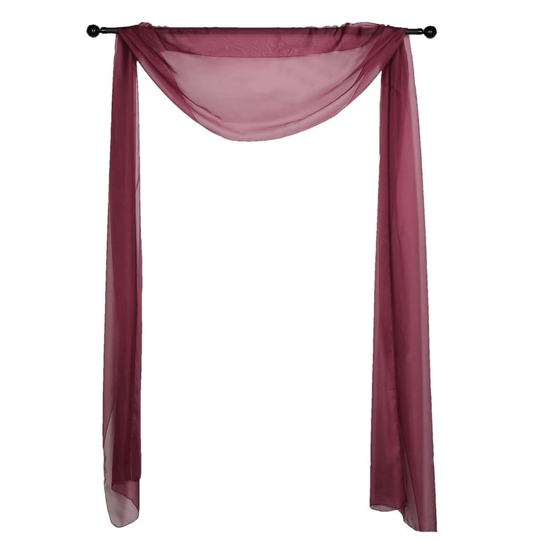 Efavormart 18Ft Burgundy Sheer Organza Curtain Panels Window Scarf Valance Wedding Arch Draping Fabric for Top Table Event Party Home Decor Stair Bow Backdrop Curtain Decoration Walmart