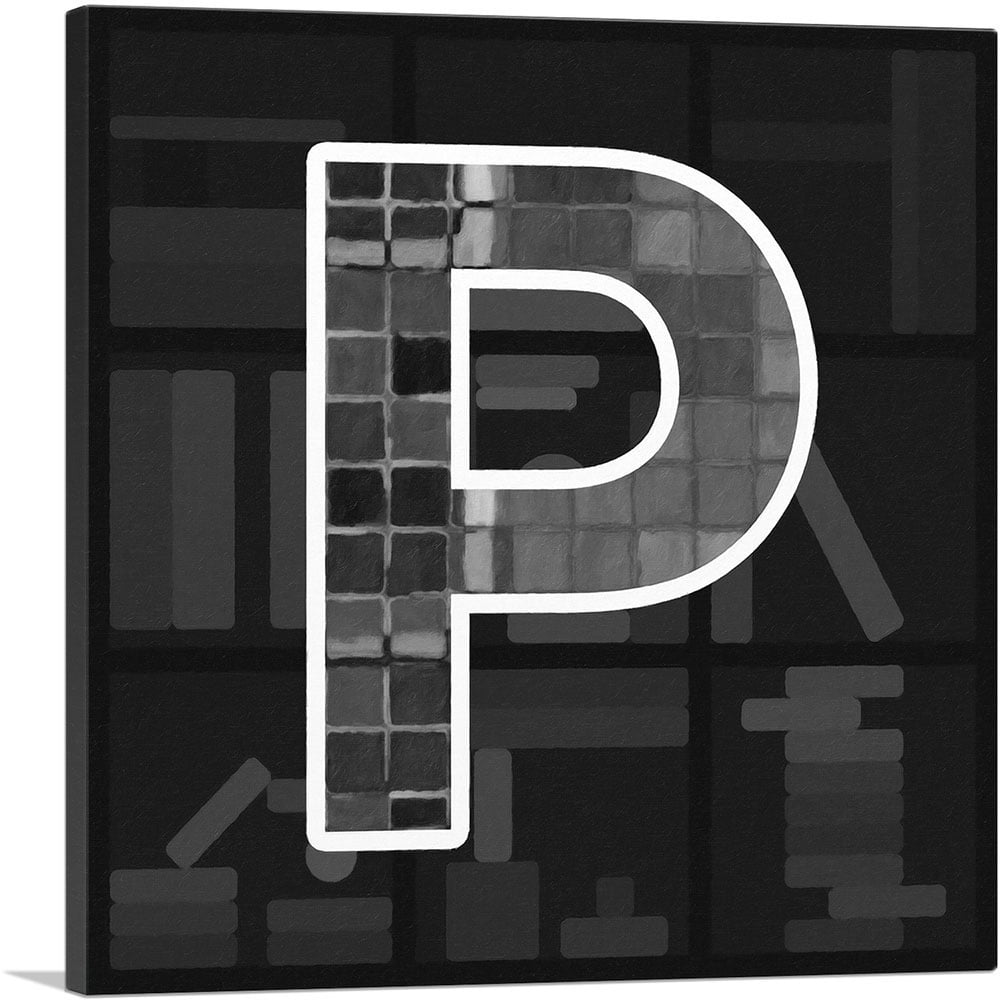 ARTCANVAS Modern Black White Alphabet Letter P Canvas Art Print - Size ...