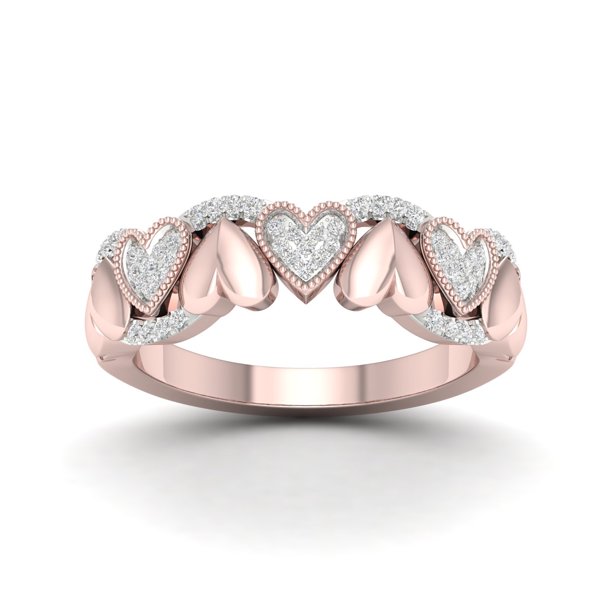 Imperial - 1/6 Ct TDW Diamond 10K Rose Gold Hearts Fashion Ring ...