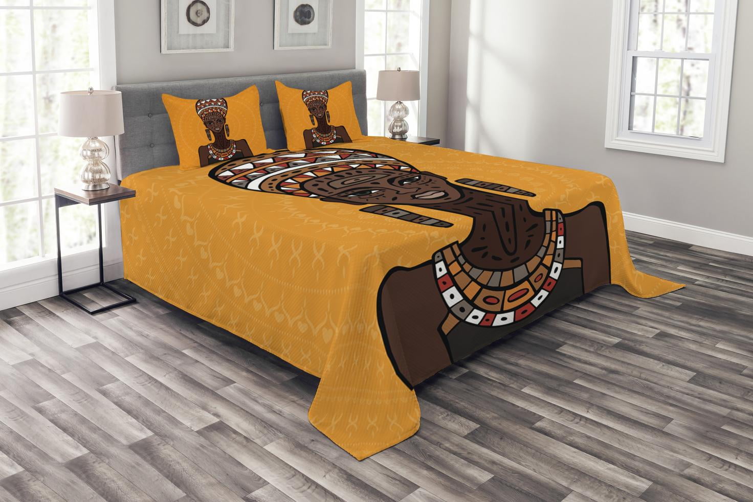 African Woman Bedspread Set Queen Size, Ethnographic Artwork African ...